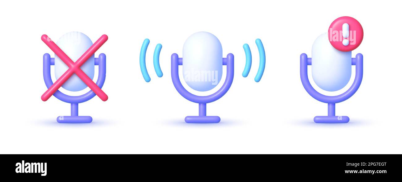 Set of 3d volume control icons. Volume, mute buttons and Alert message ...