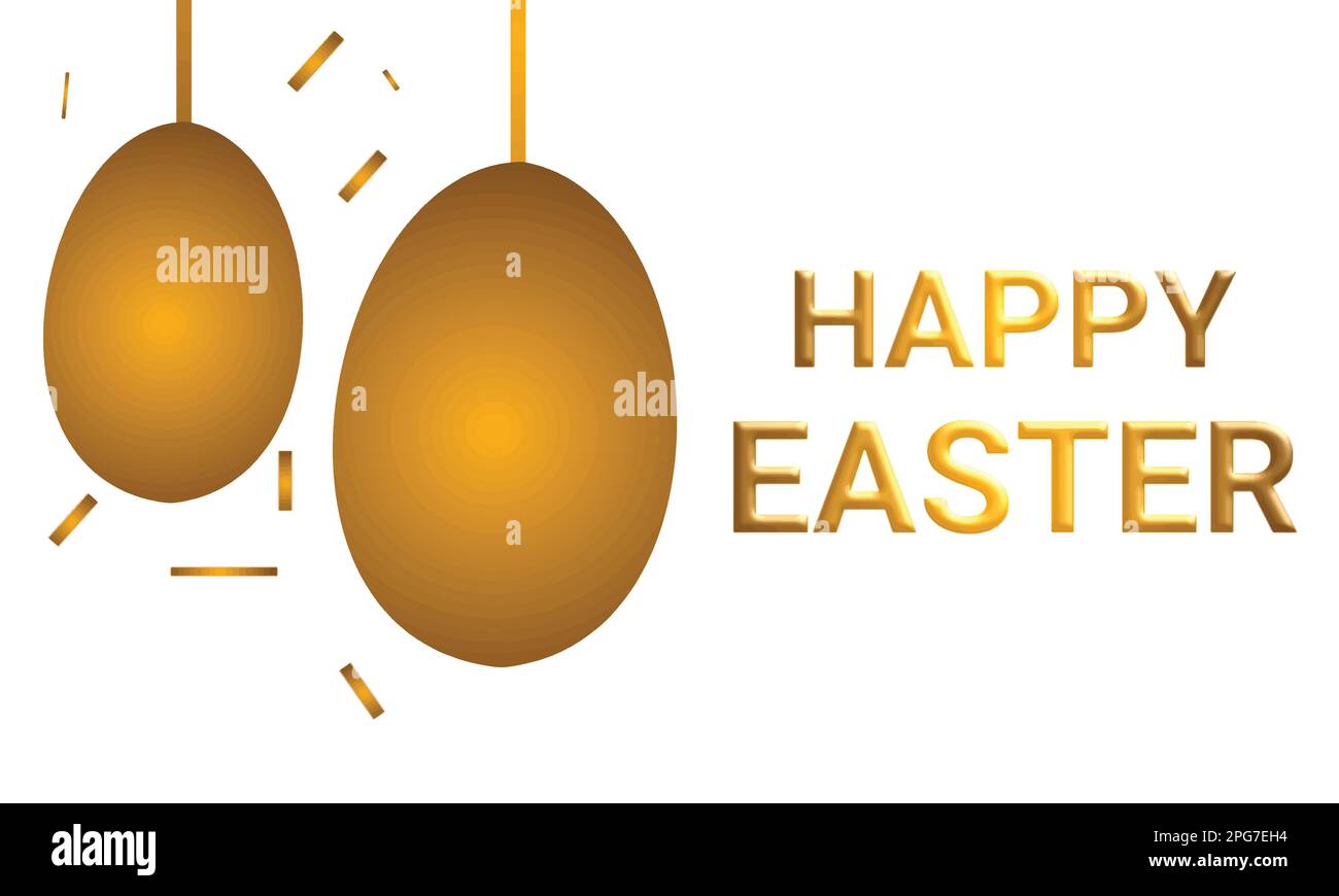Happy Easter card with gold eggs and confetti isolated on white ...