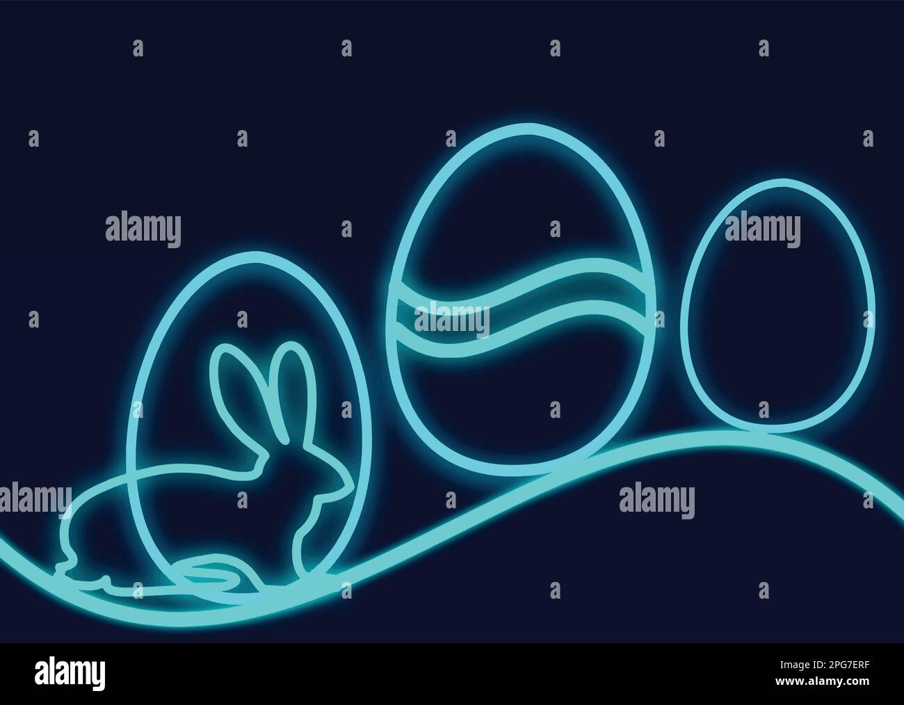 Neon Easter eggs with bunny on a dark blue background. Vector ...