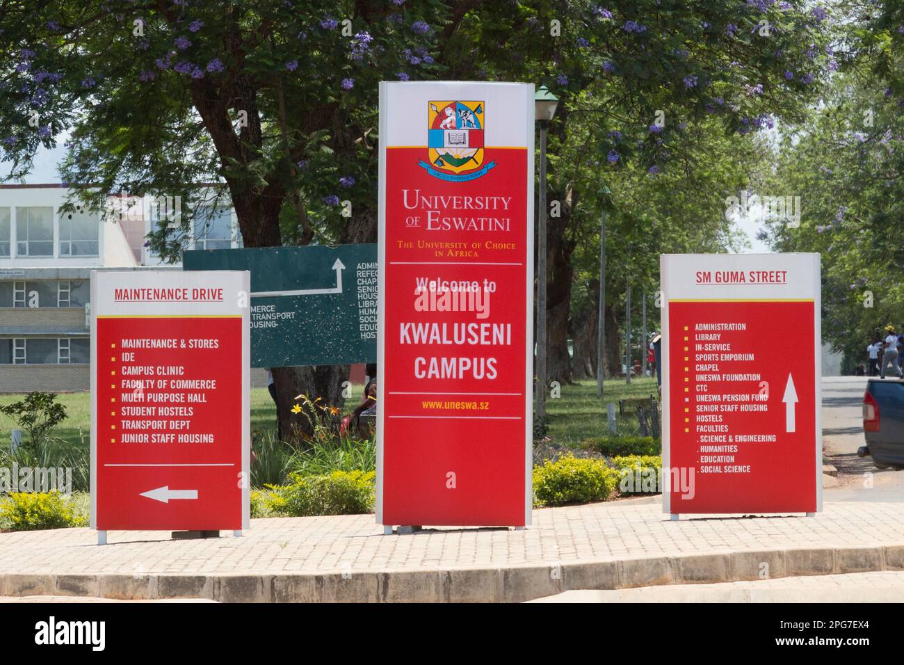 Welcome signs at the University of Eswatini Kwaluseni Campus near ...
