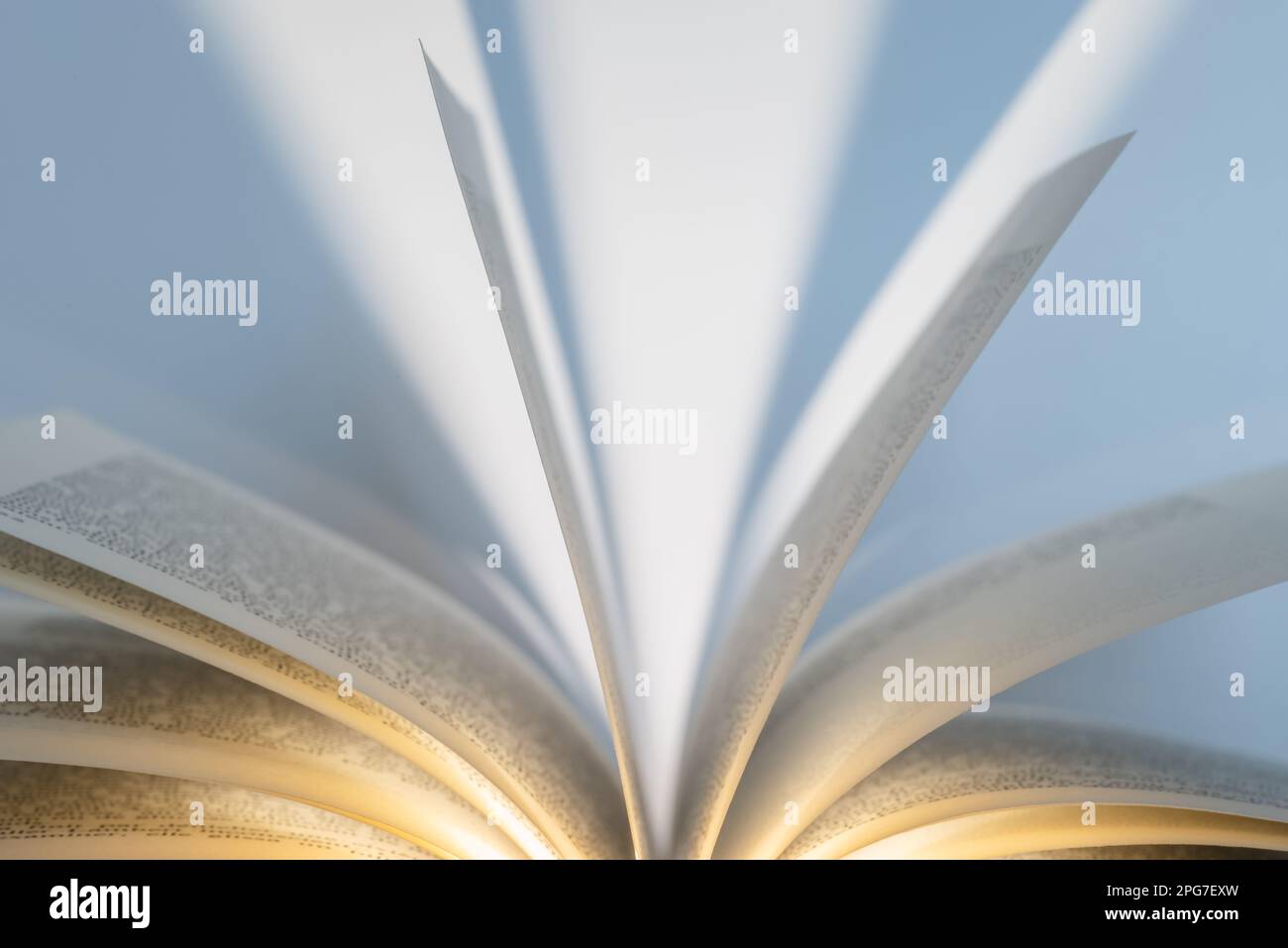 Open book with pages in the light of a spotlight Stock Photo - Alamy