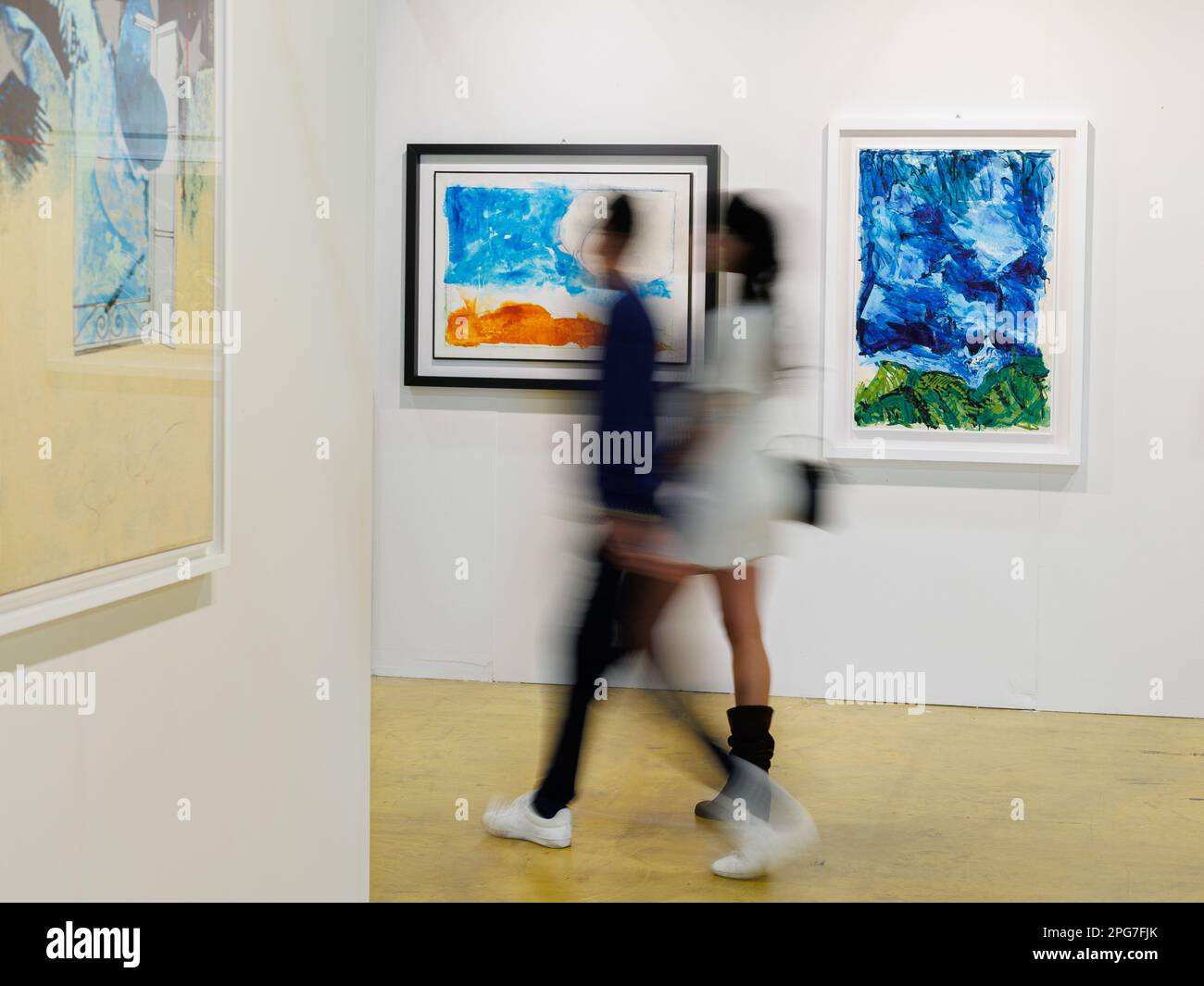 People Walking and Admiring Paintings in a Modern Art Gallery Stock ...