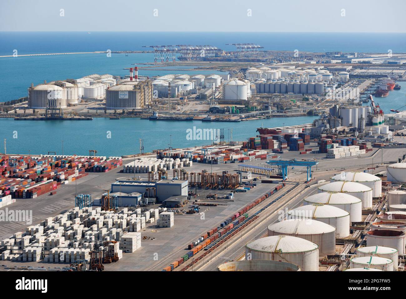 Barcelona Sea Port Tanks and Containers seen from Above, Spain Stock ...