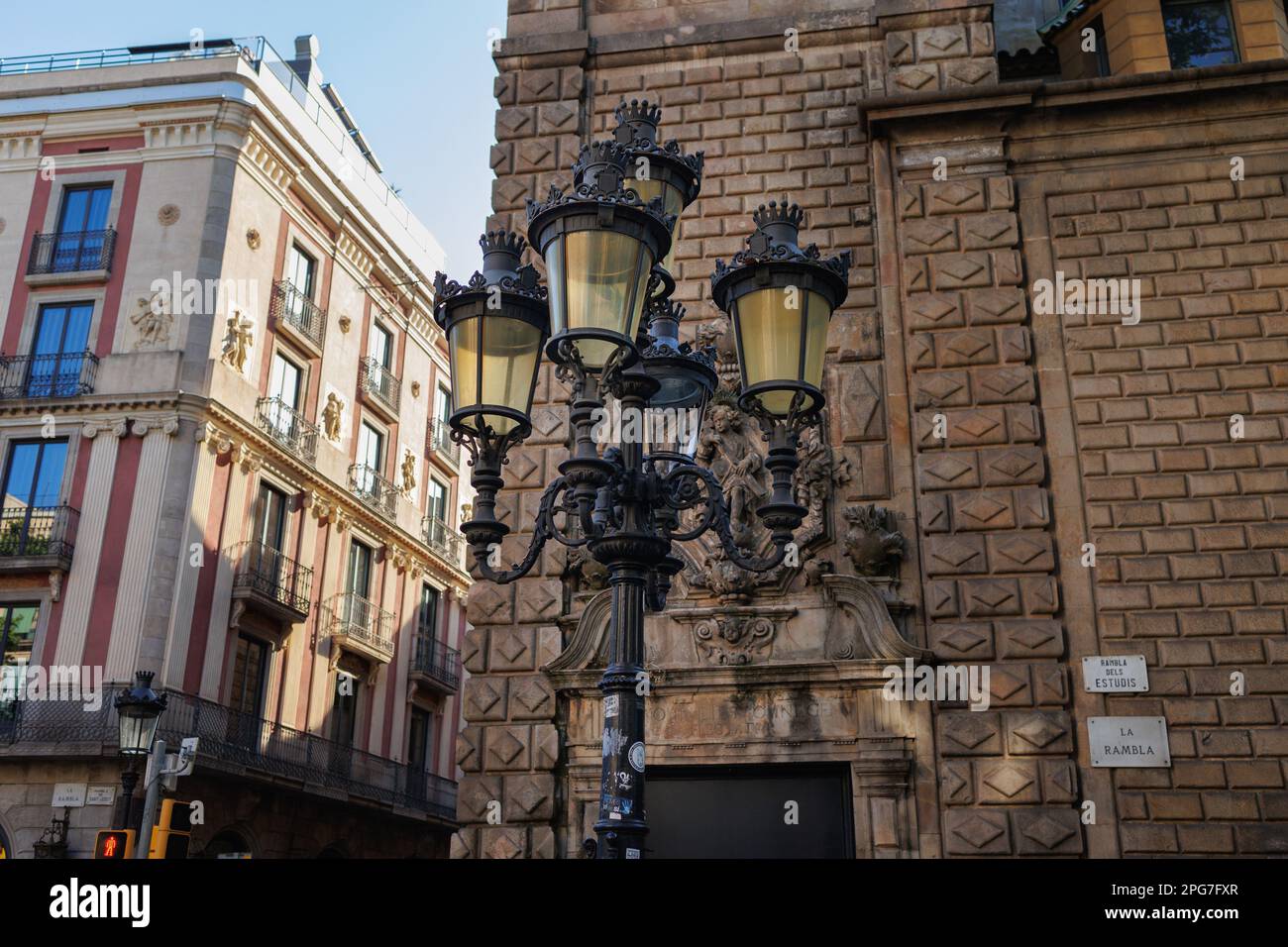 Iron Public Street Lamps of the Main Rambla of Barcelona, Spain Stock ...