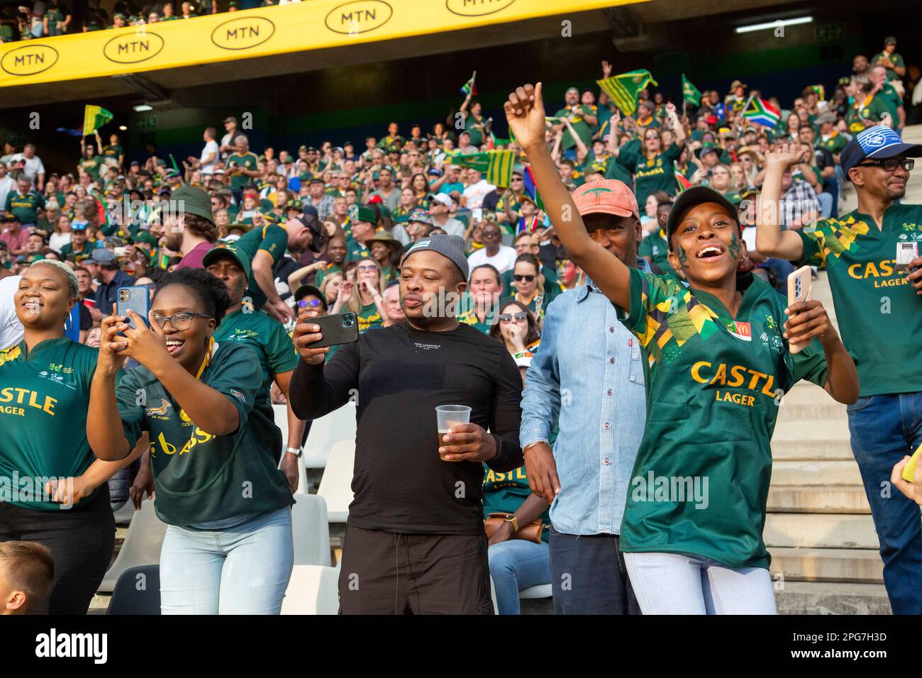 Entusiastic Springbok supporters in the stands at the start of the ...
