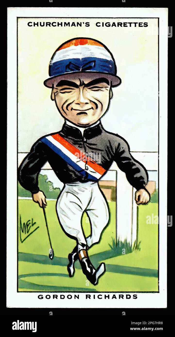 Portrait of Jockey Gordon Richards - Vintage Cigarette Card Stock Photo - Alamy