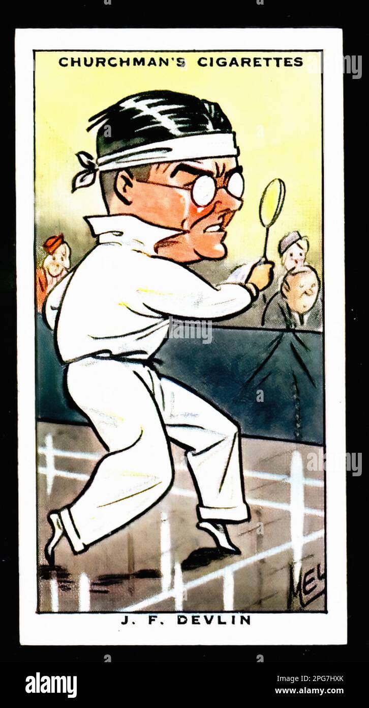 Portrait of Badminton Champion J.F.Devlin - Vintage Cigarette Card Stock Photo - Alamy