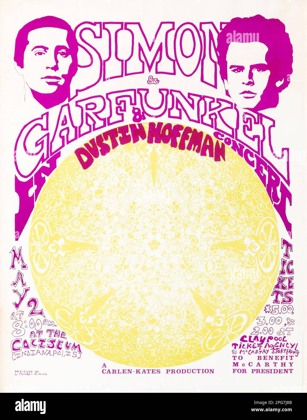 Simon & Garfunkel, Dustin Hoffman 1968 Indianapolis Concert Poster ...