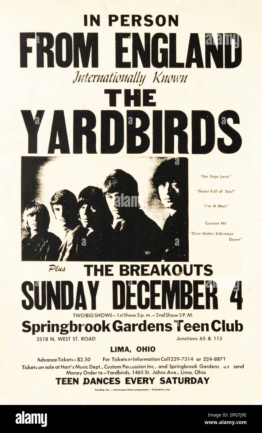 The Yardbirds feat Jeff Beck and Jimmy Page, Lima, Ohio Concert Poster ...