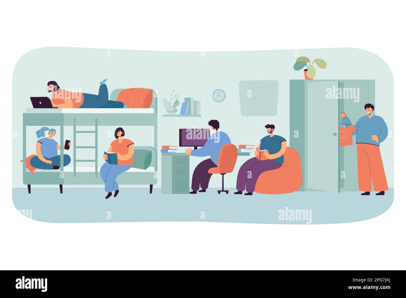 Young cartoon people studying in college dorm room Stock Vector Image ...