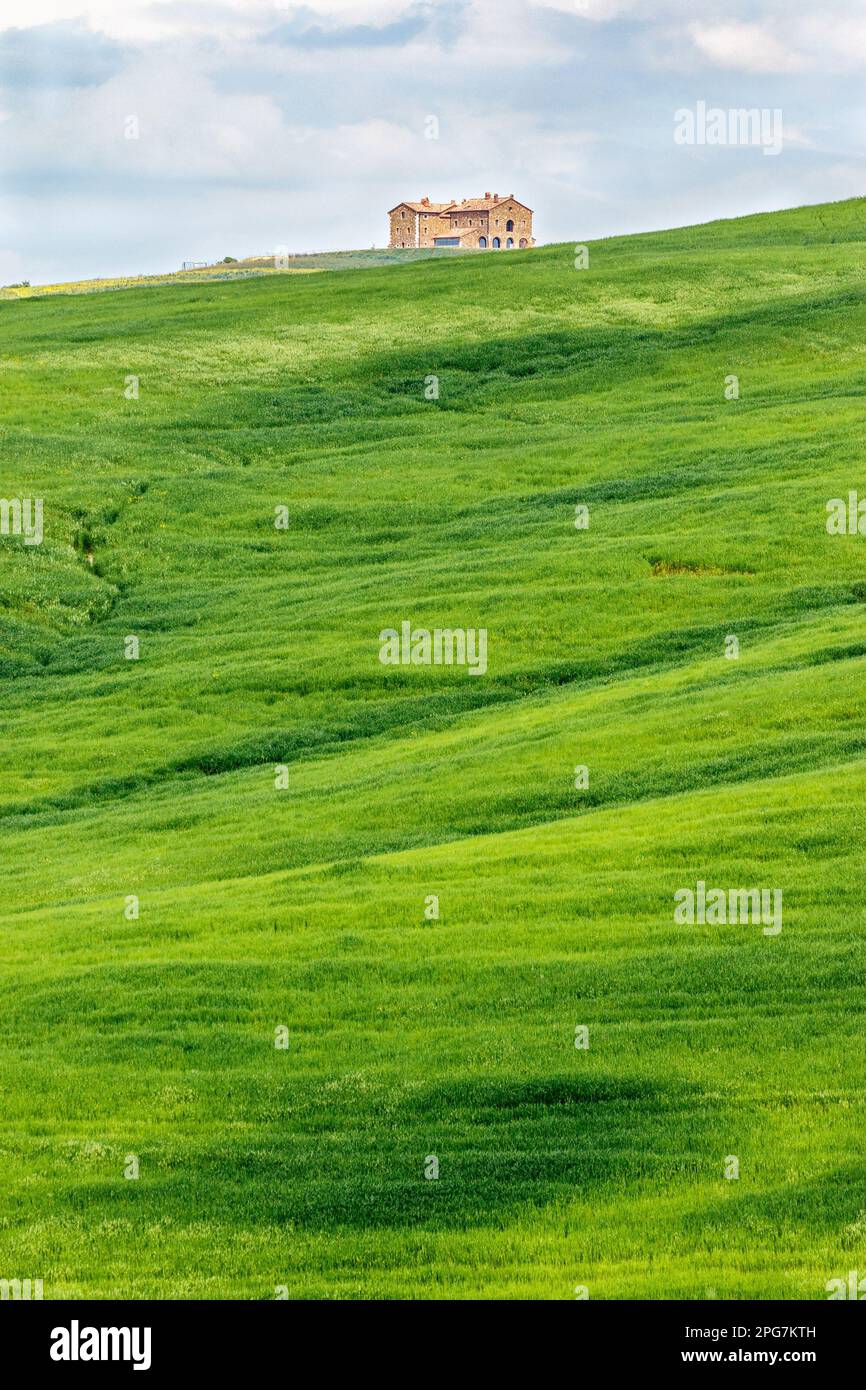 Grass field with a big house on the hill Stock Photo - Alamy