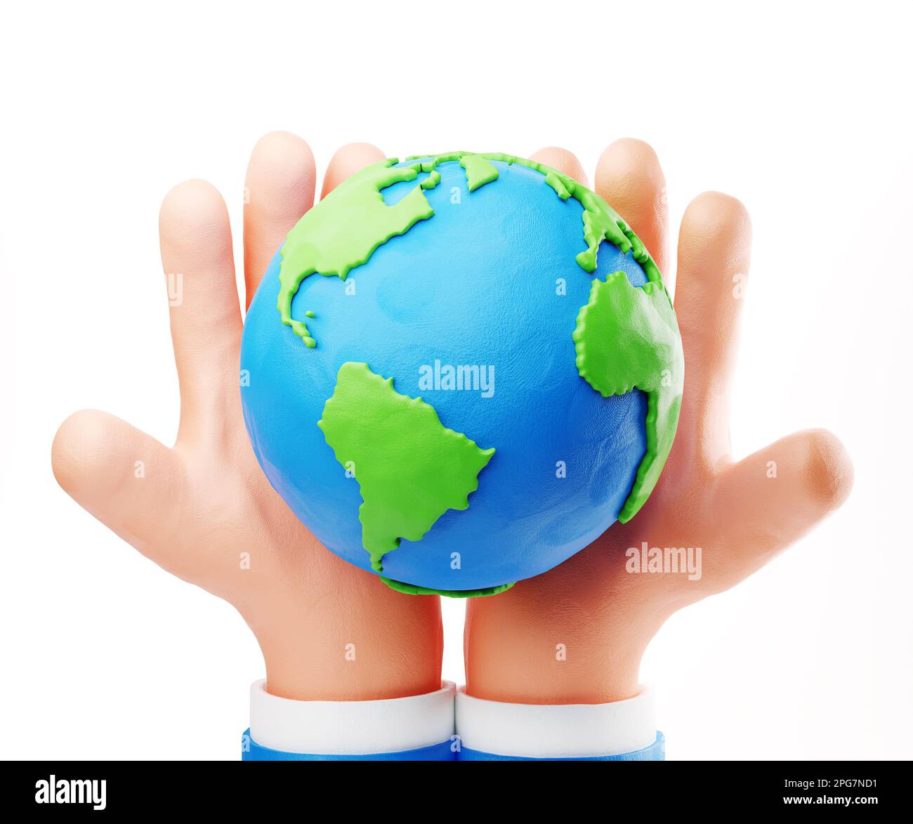 Sustain earth concept: Human plasticine stylised hands holding Earth ...