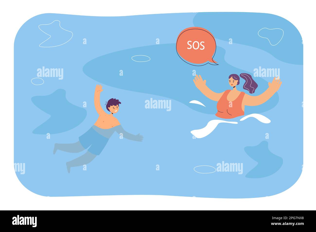 Boy saving woman drowning in pool flat vector illustration Stock Vector ...