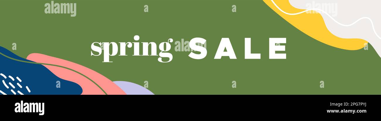 Spring sale colorful horizontal banner. Abstract organic shapes ...