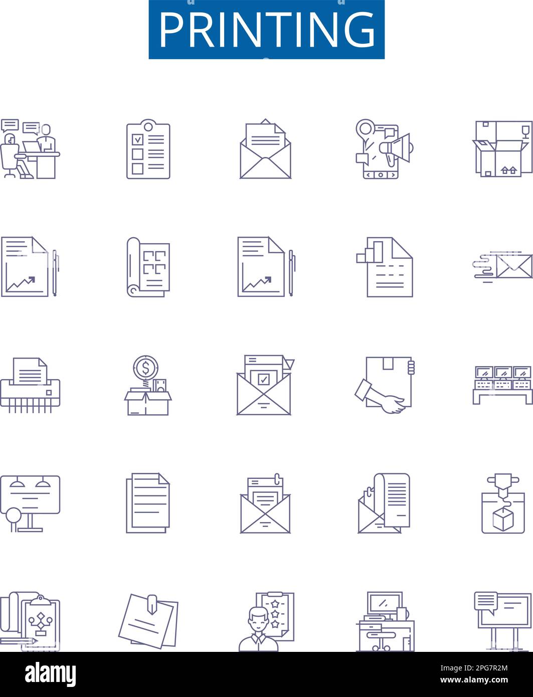 Printing line icons signs set. Design collection of Printing, Ink, Paper, Laser, Press, Colour ...