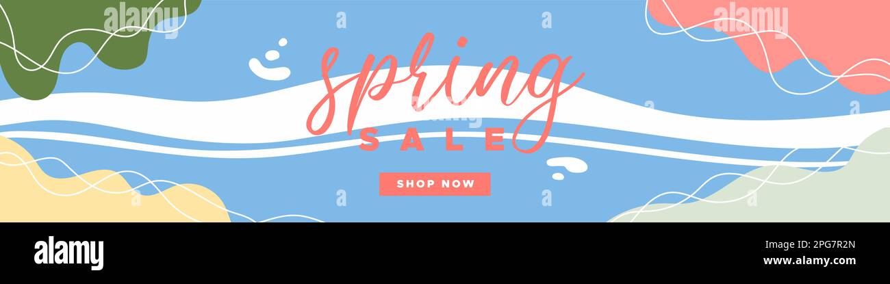 Spring sale colorful horizontal banner. Abstract organic shapes ...