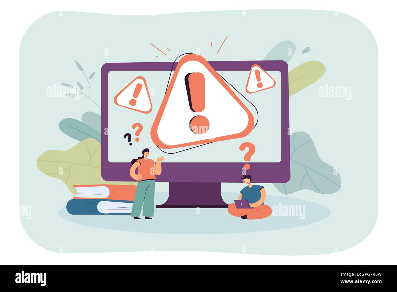 Tiny cartoon persons with error on computer screen Stock Vector Image ...