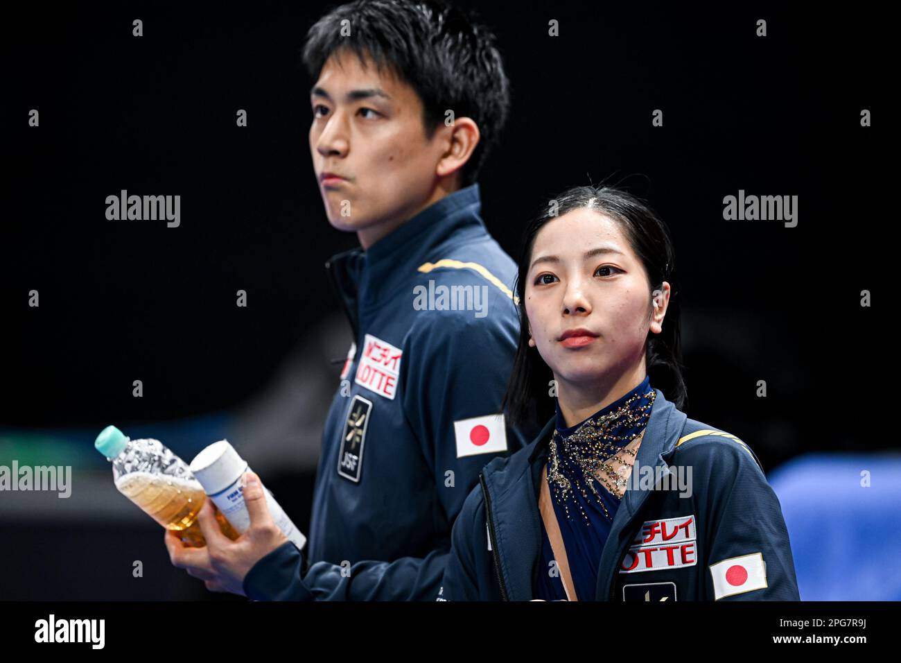 Riku MIURA & Ryuichi KIHARA (JPN), during Pairs Practice, at the ISU World Figure Skating ...