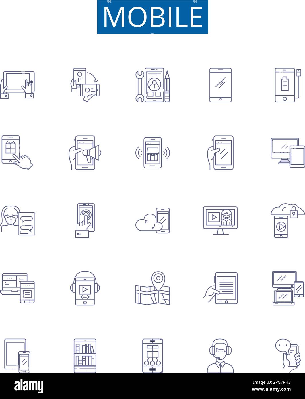 Mobile line icons signs set. Design collection of Phone, cellphone ...