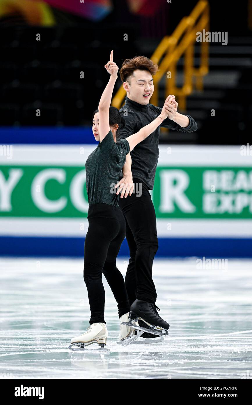 Slyang ZHANG & Yongchao YANG (CHN), during Pairs Practice, at the ISU World Figure Skating ...