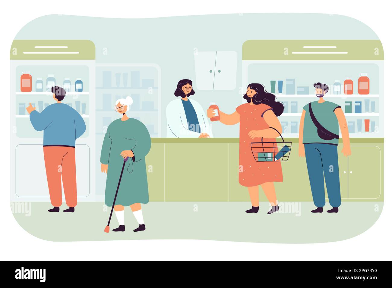 Cartoon people buying medication at drugstore Stock Vector Image & Art ...