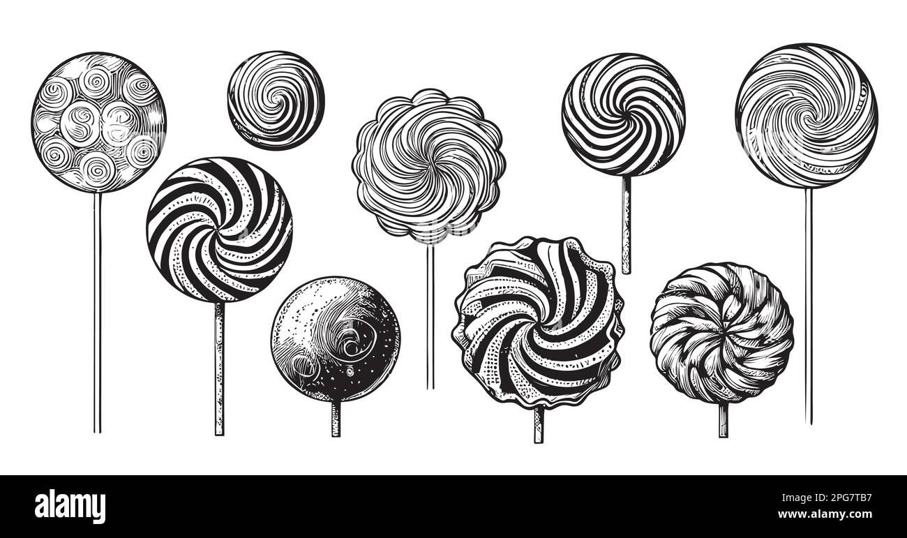 Retro set of lollipops hand drawn sketch Halloween illustration Stock ...