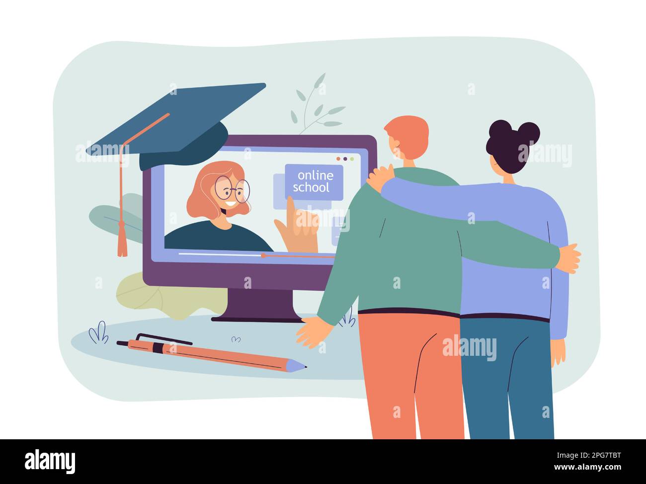 Girl and boy studying remotely at home flat vector illustration Stock ...