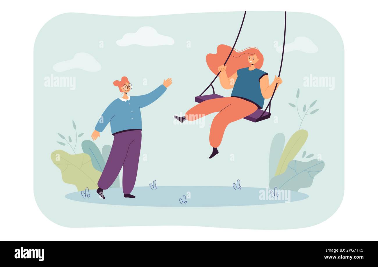 Girl swinging with friend on swing flat vector illustration Stock ...