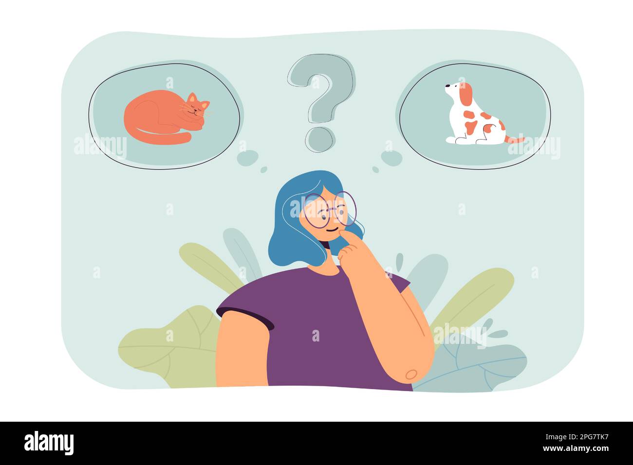Girl choosing between buying cat or dog flat vector illustration Stock ...