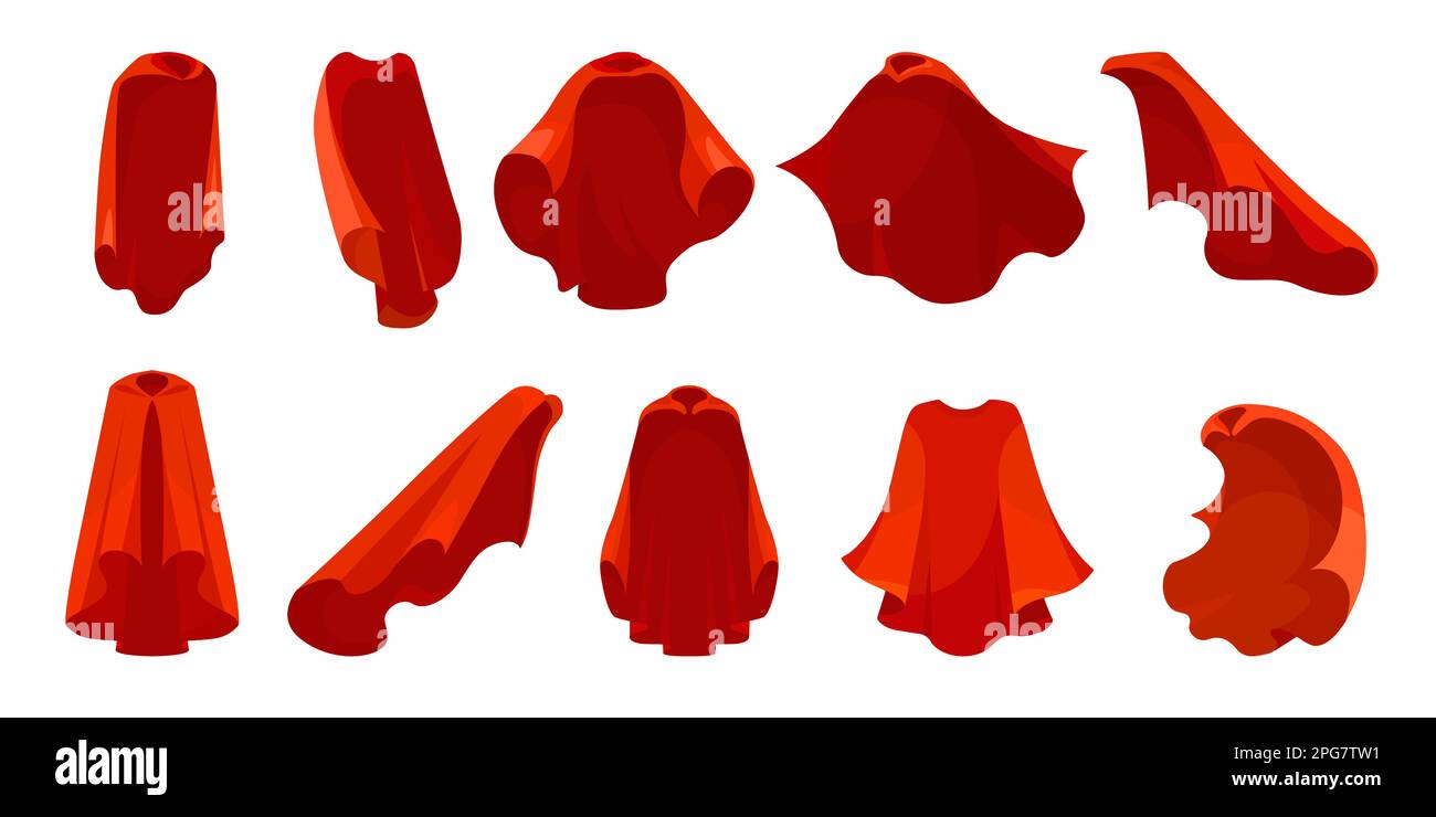 Superhero red cape in different poses cartoon collection set Stock ...