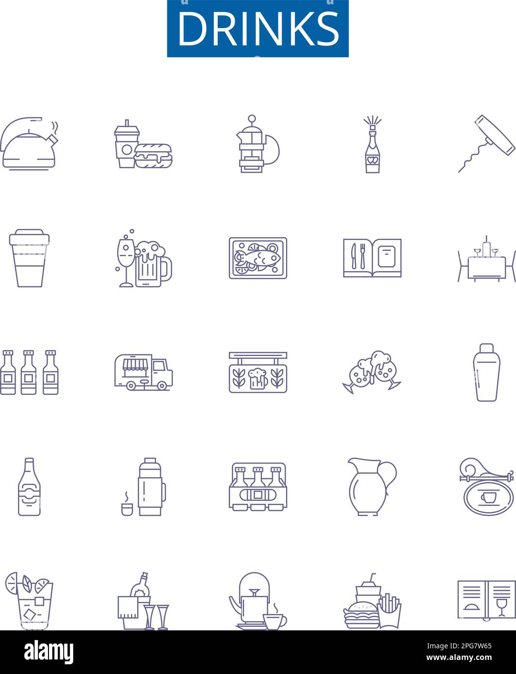 Drinks line icons signs set. Design collection of Beverages, Juice ...