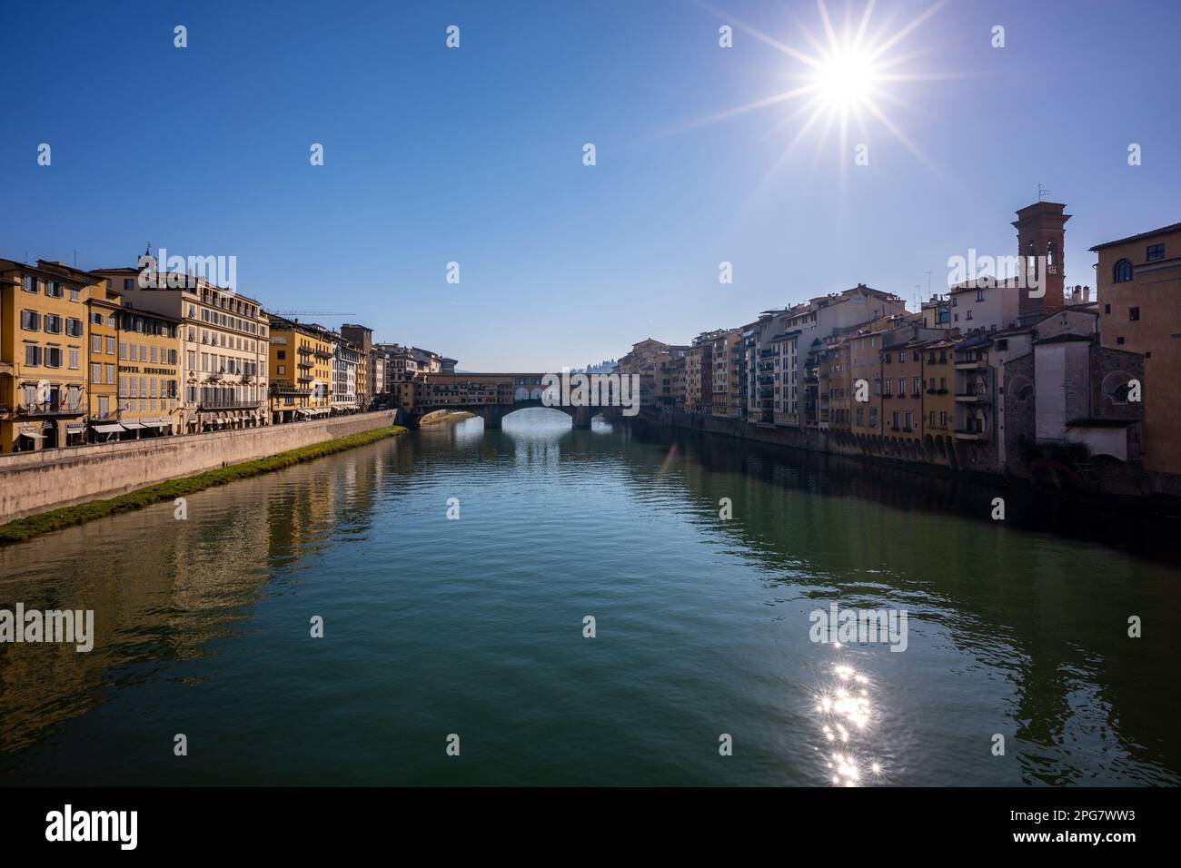 The famous Ponte Vecchio bridge in Florence with the Vasari corridor ...