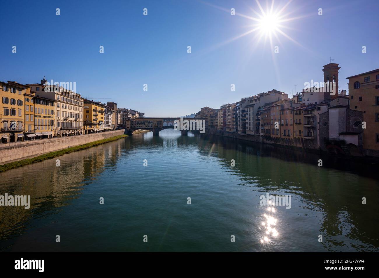 The famous Ponte Vecchio bridge in Florence with the Vasari corridor ...