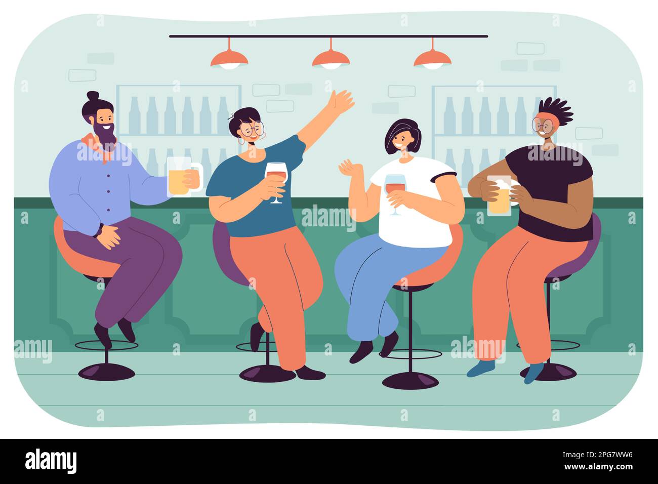 Happy friends drinking beer and wine in pub Stock Vector Image & Art ...