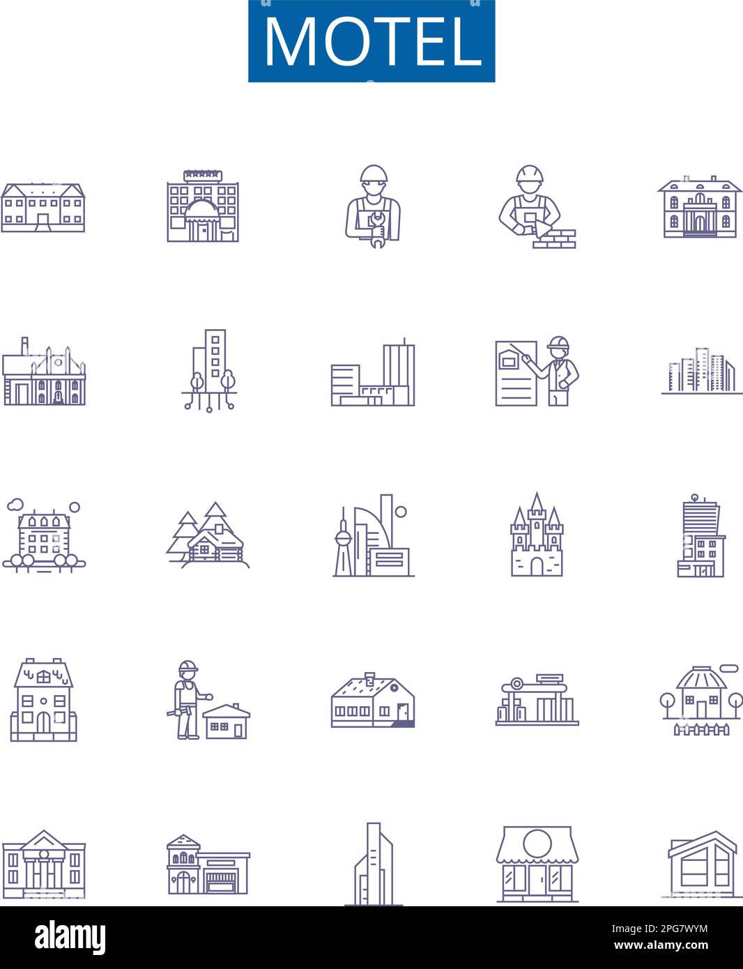 Motel line icons signs set. Design collection of Lodging, Inn, Stopover ...