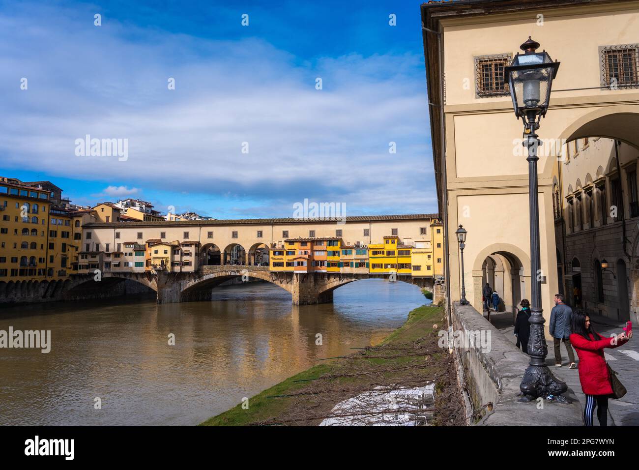 The famous Ponte Vecchio bridge in Florence with the Vasari corridor ...