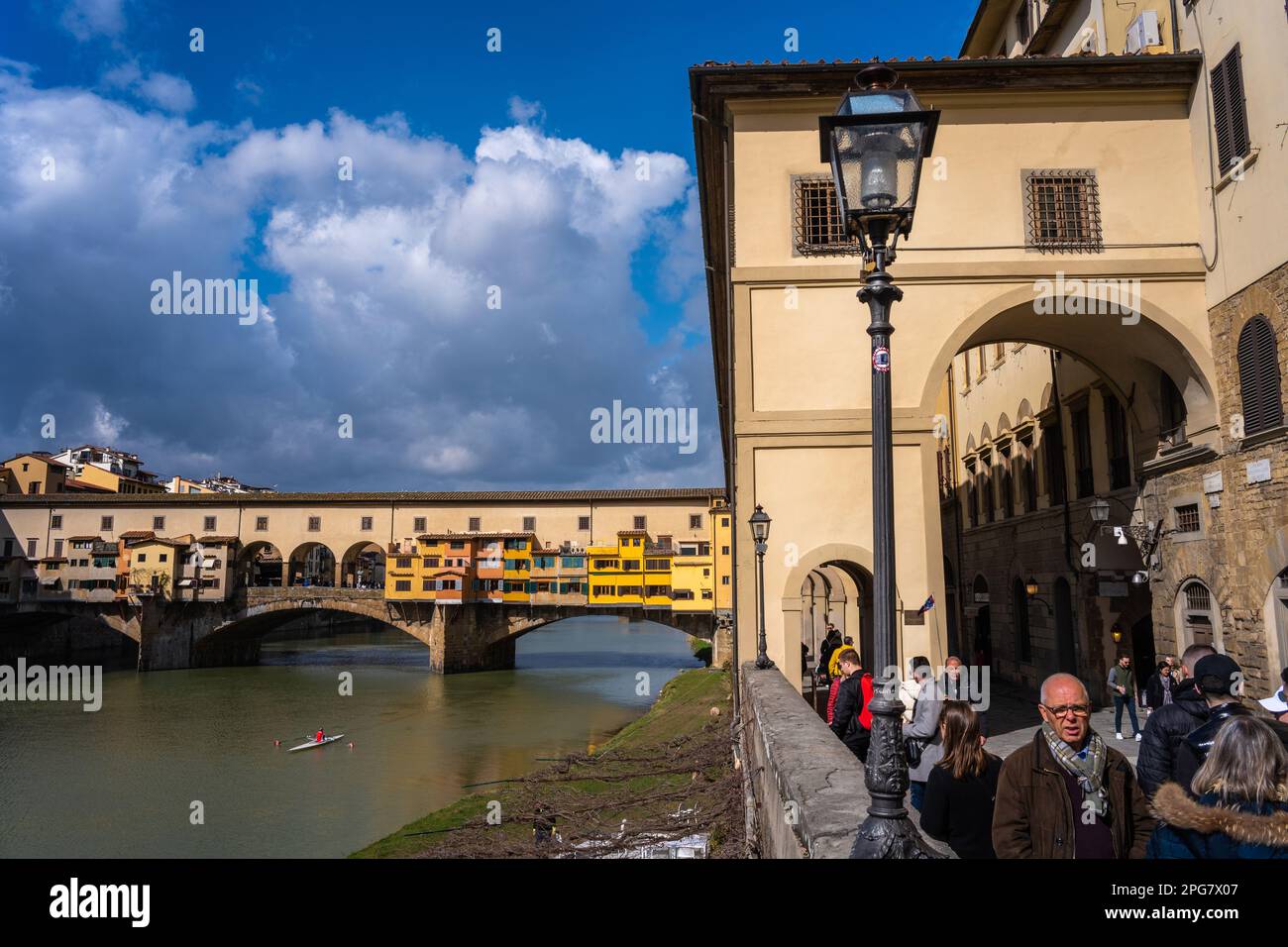 The famous Ponte Vecchio bridge in Florence with the Vasari corridor ...