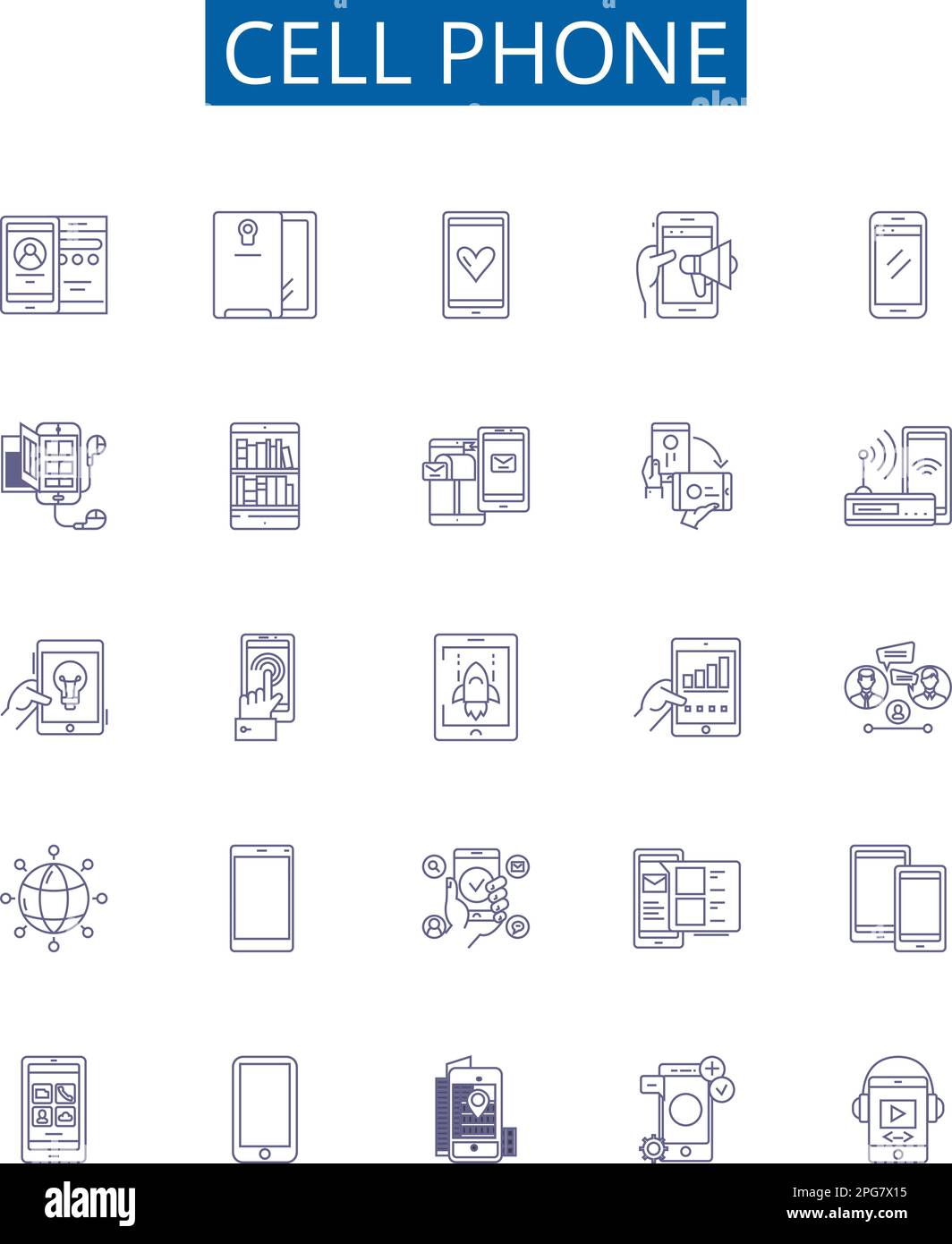 Cell phone line icons signs set. Design collection of Mobile, Phone ...