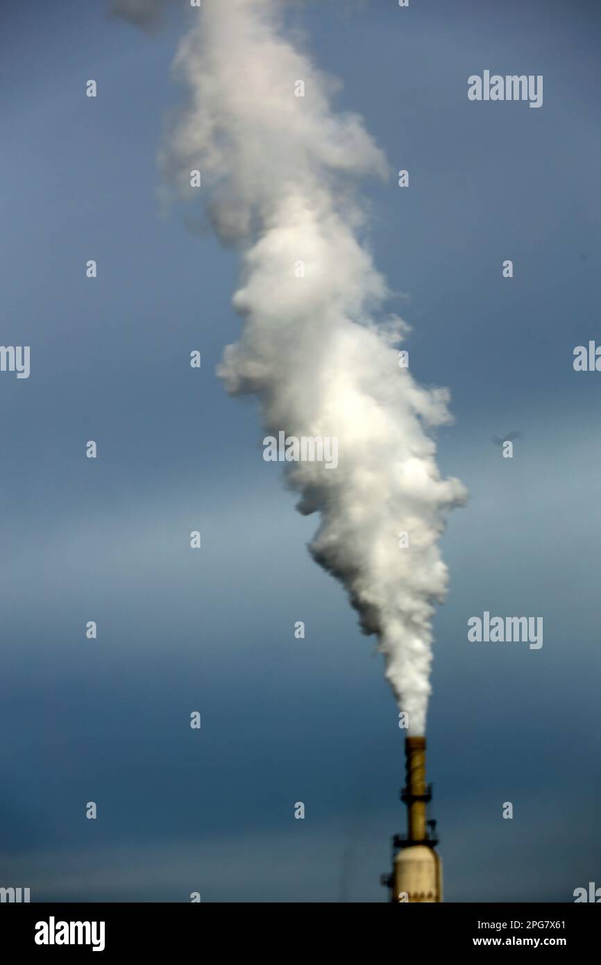 Steam clouds coming from the chimney of the Rotterdam Asphalt Centrale ...