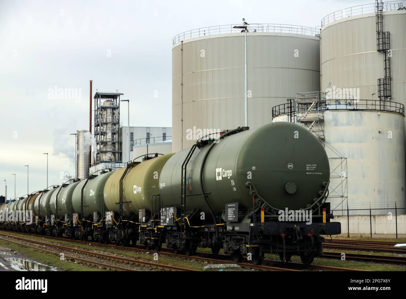 Chemical tank wagons waiting for loading in Pernis Harbor ...