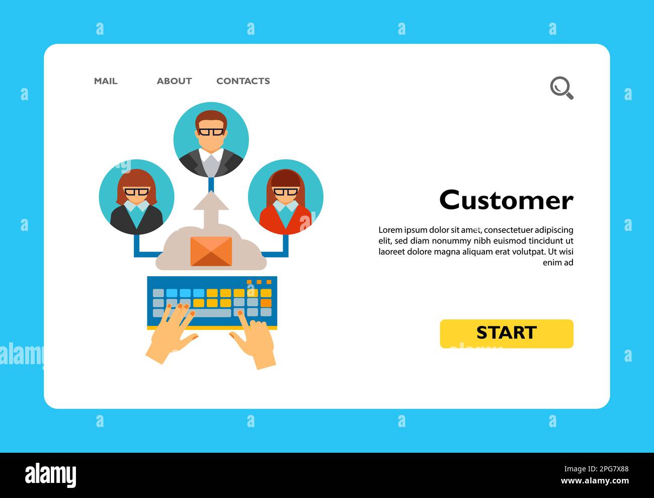 Vector icon of hands typing and sending e-mail to clients Stock Vector ...