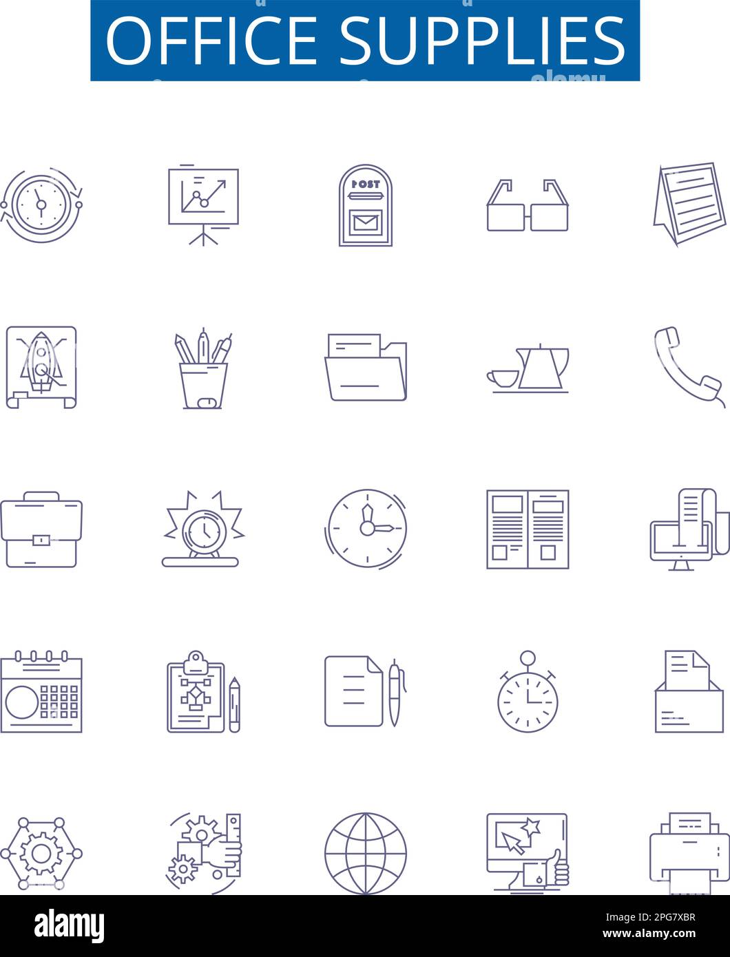 Office supplies line icons signs set. Design collection of Stationery ...