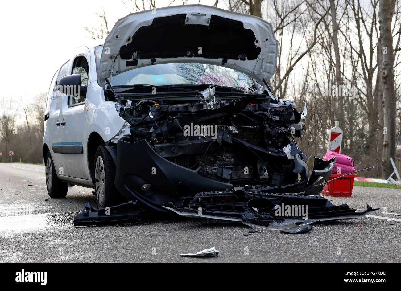 Small combo business truck with big damage after car crash in the ...