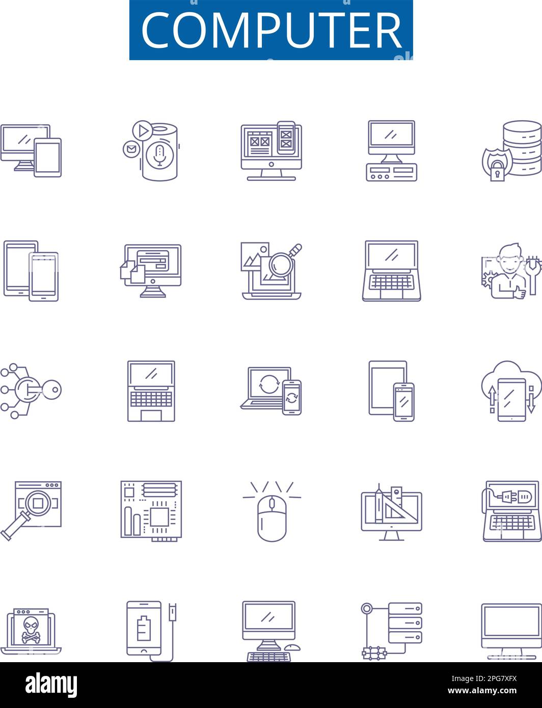 Computer Line Icons Signs Set Design Collection Of Hardware Software Data Network Monitor