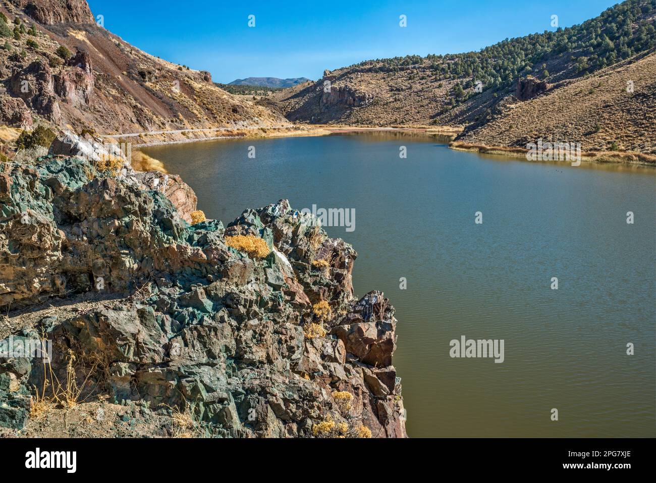 Eagle Valley Reservoir, Spring Valley State Park, volcanic tuff rocks ...