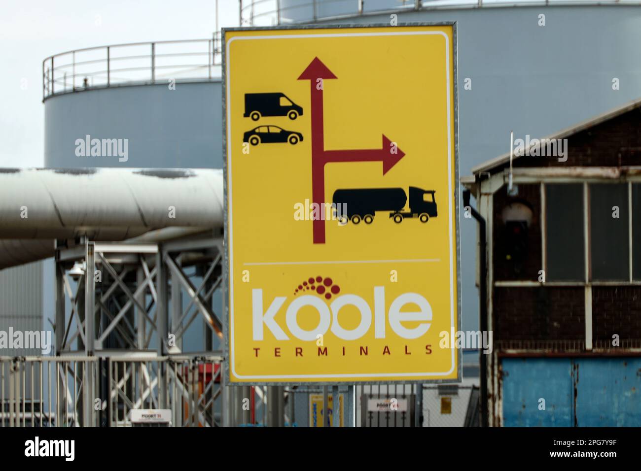 Direction sign at transport terminal of Koole at the port of Rotterdam ...
