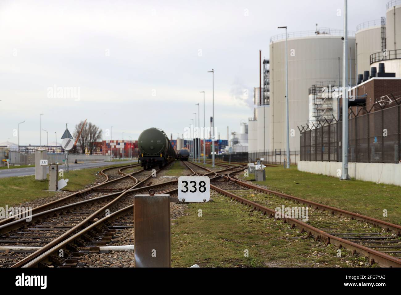 Chemical tank wagons waiting for loading in Pernis Harbor ...