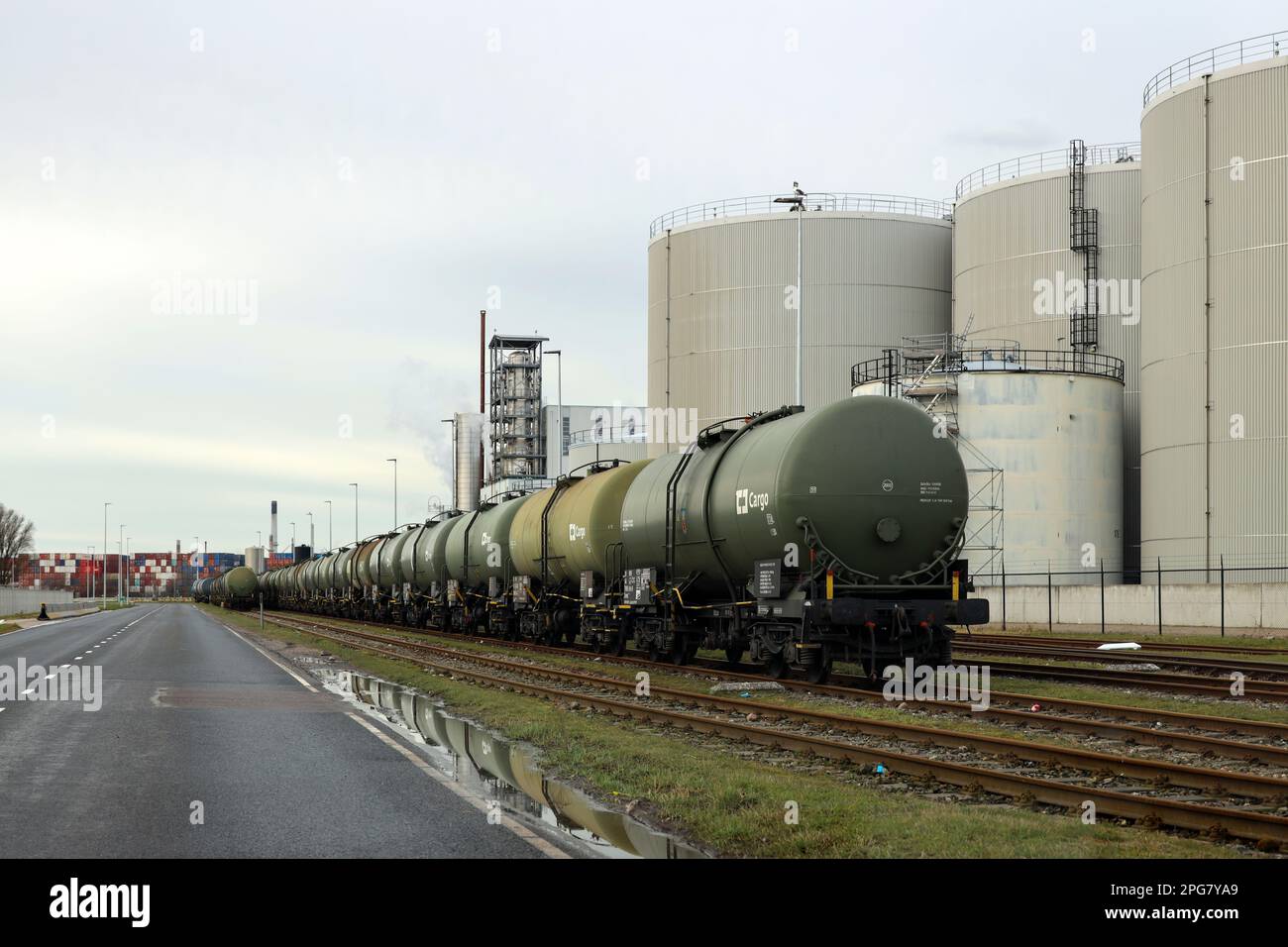 Chemical tank wagons waiting for loading in Pernis Harbor ...
