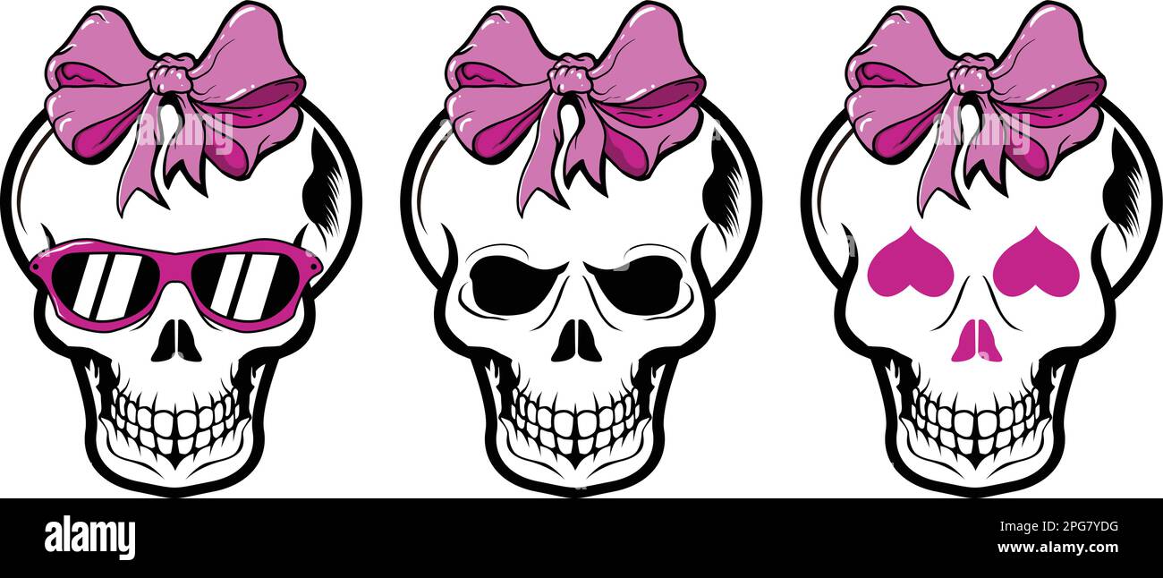 Pink Punk Skull girl or girlie vector illustration Stock Vector Image ...