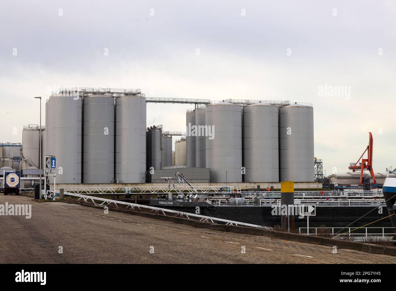 Refinery installation and tanks in the Botlek harbor at the port of ...
